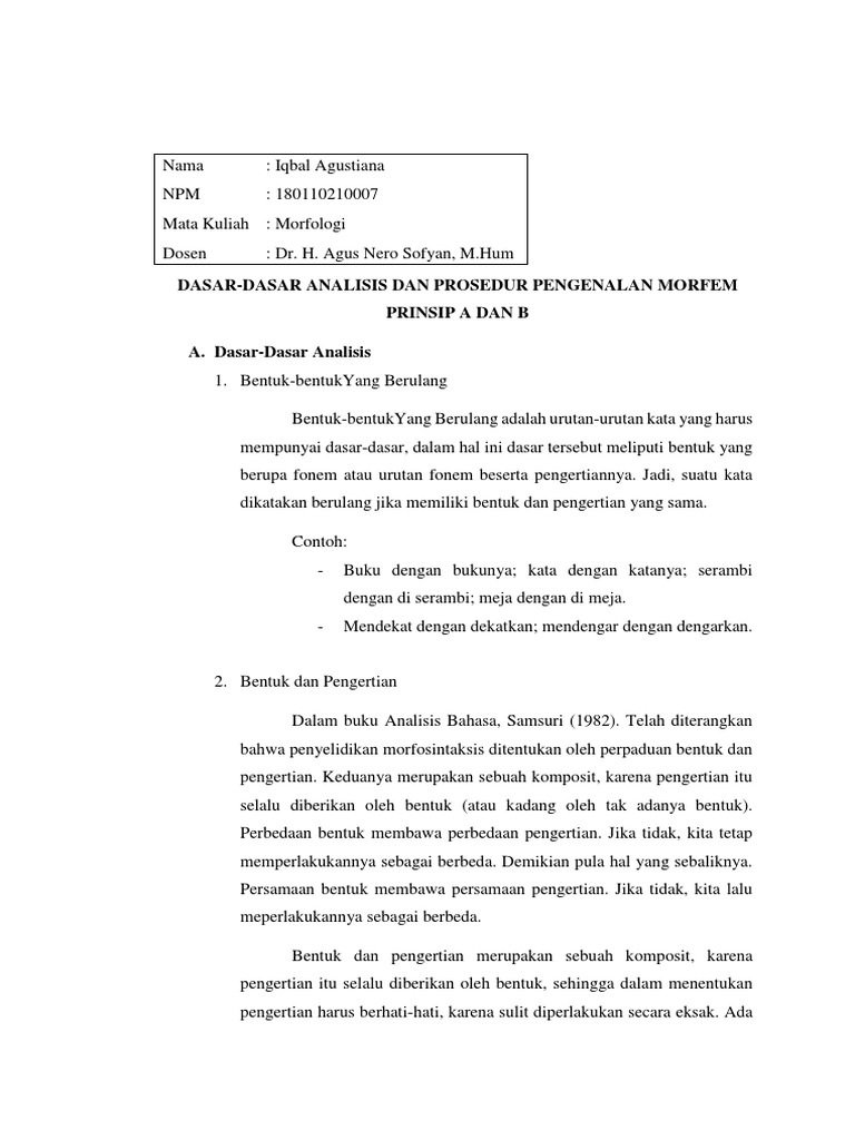 Rangkuman 1 - Prosedur Pengenalan Morfem Prinsip C, D, E, F - Iqbal Agustiana - 180110210007 - A ...