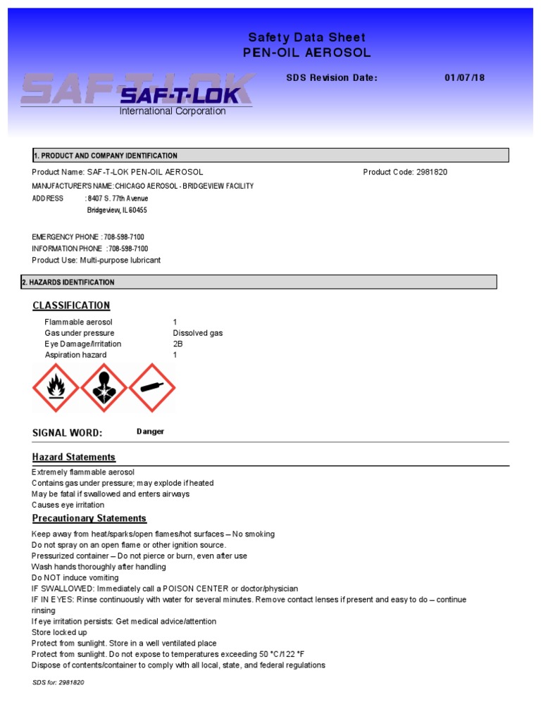 MSDS-Pen-Oil | PDF | Water | Carbon Dioxide