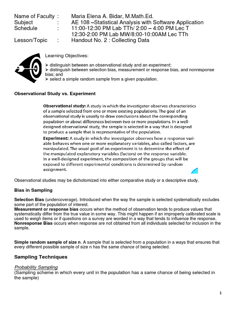 AE 108 Handout No.2 | PDF | Sampling (Statistics) | Scientific Method