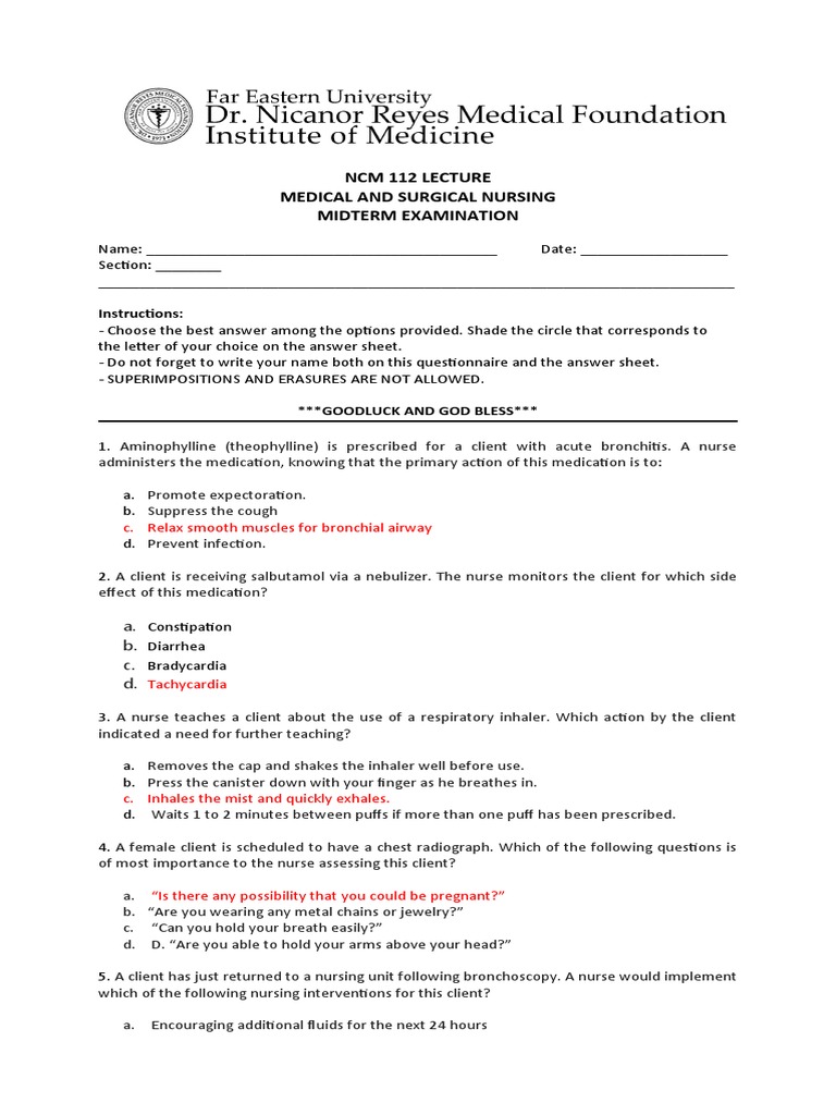 NCM 112 Midterm Exam | PDF | Heart | Myocardial Infarction