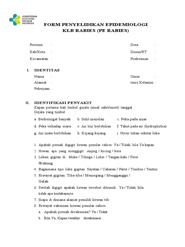 Formulir Penyelidikan KLB Rabies | PDF