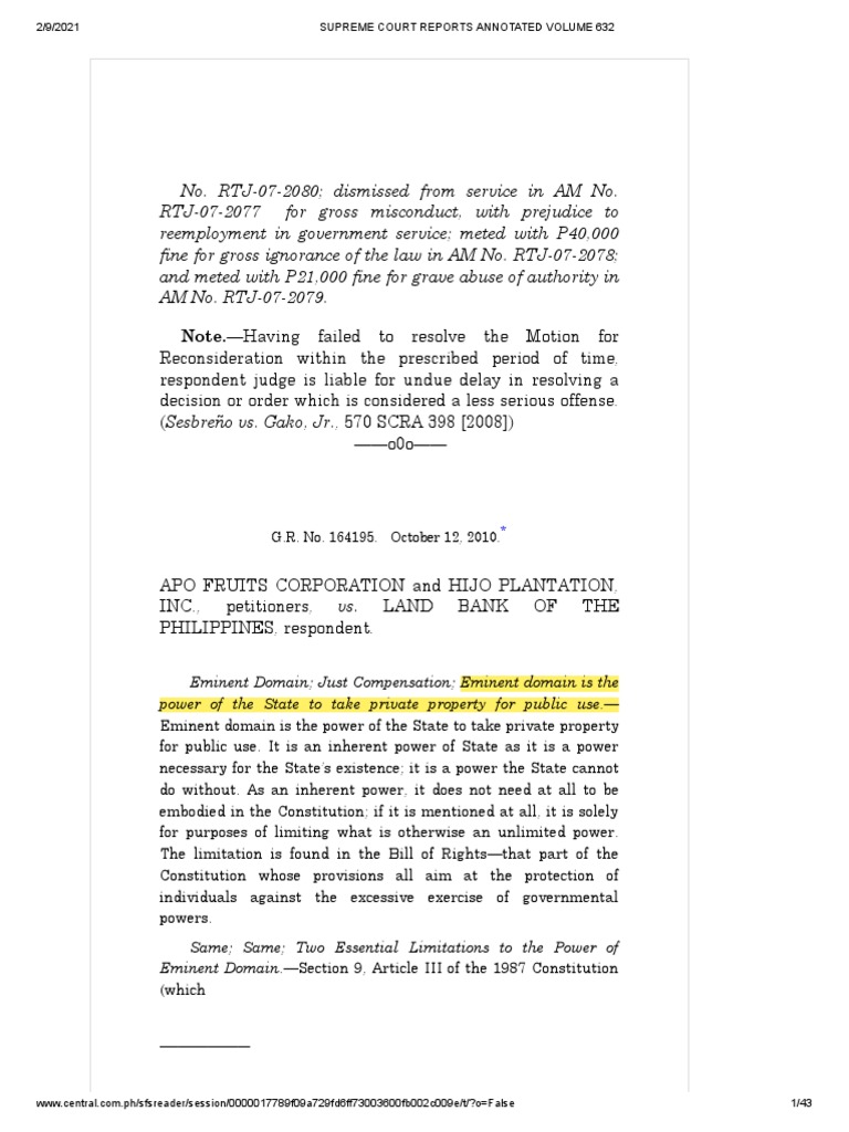 4 Apo-Fruits-v-Hijo-Plantation | PDF | Eminent Domain | Fifth Amendment ...