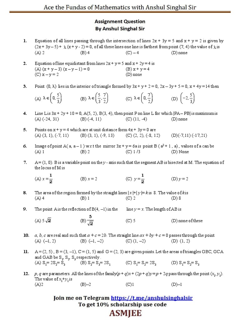 Straight Lines Enhancement Assignment 2 1665546133021 | PDF | Elementary Geometry | Elementary ...