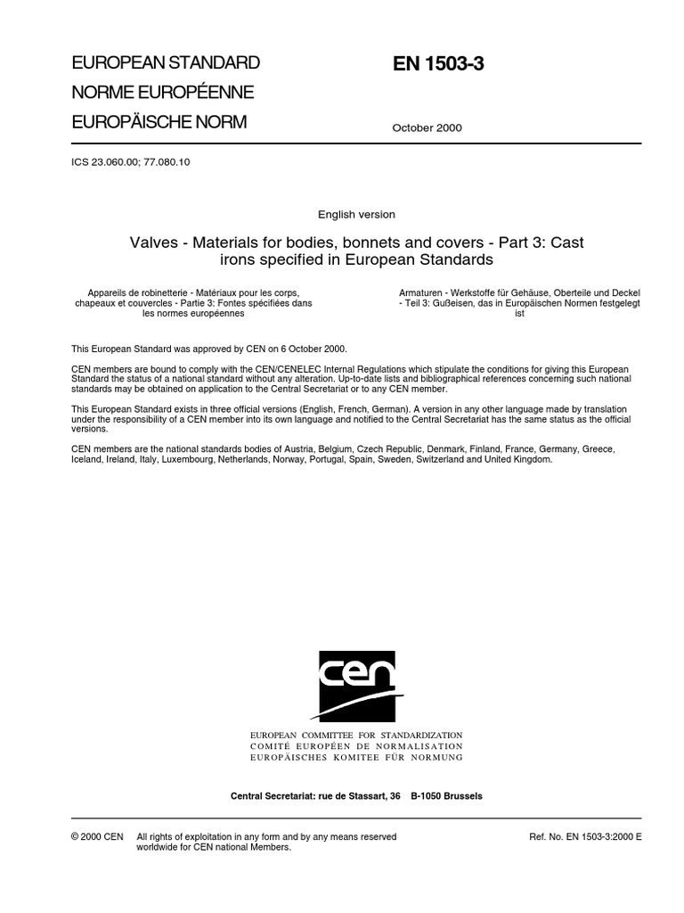 EN 1503-3 Bodies, Bonnets and Covers - CI | PDF | Cast Iron | Ductility