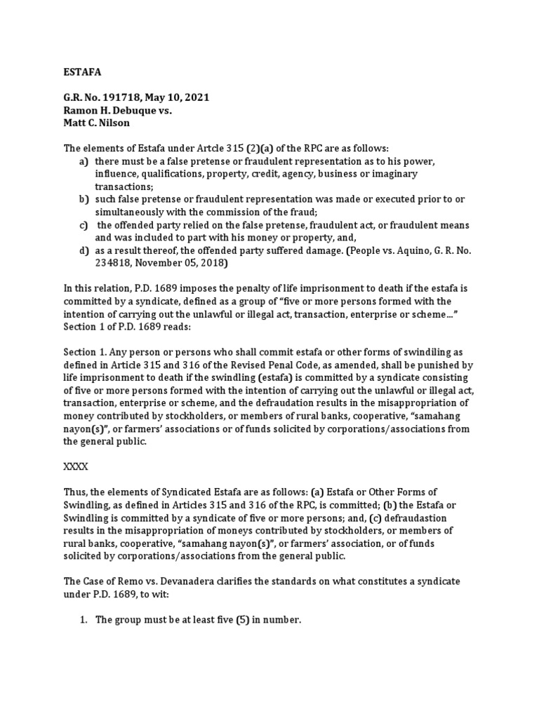 0215 ESTAFA | PDF | Fraud | Crime & Violence