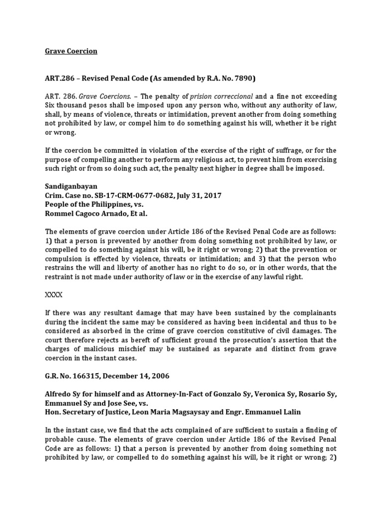 Elements of Grave Coercion Law | PDF | Justice | Crime & Violence