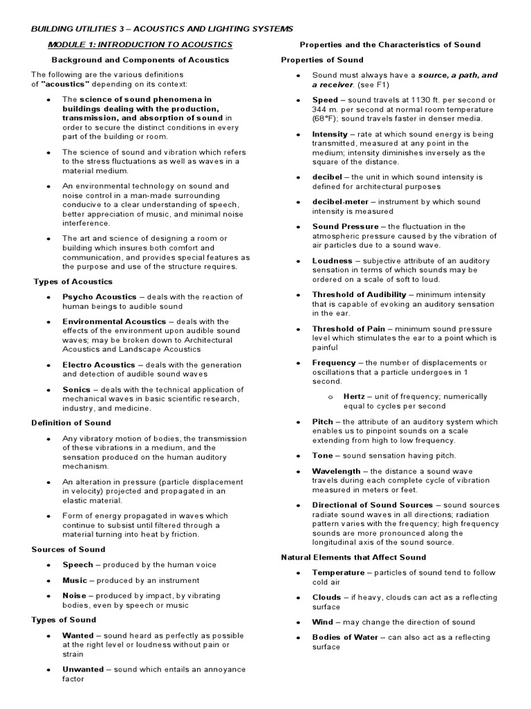 Building Utilities 3 - Acoustics and Lighting Systems | PDF | Sound | Acoustics
