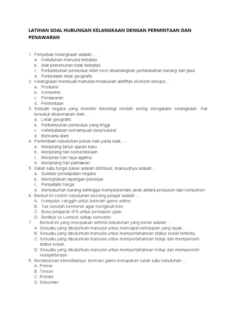 Soal Kelangkaan dan Ekonomi | PDF