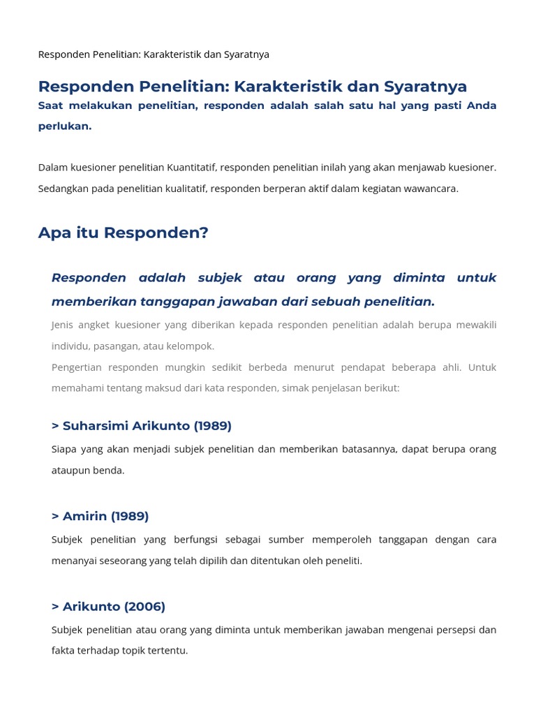 Responden Penelitian - Karakteristik Dan Syaratnya | PDF
