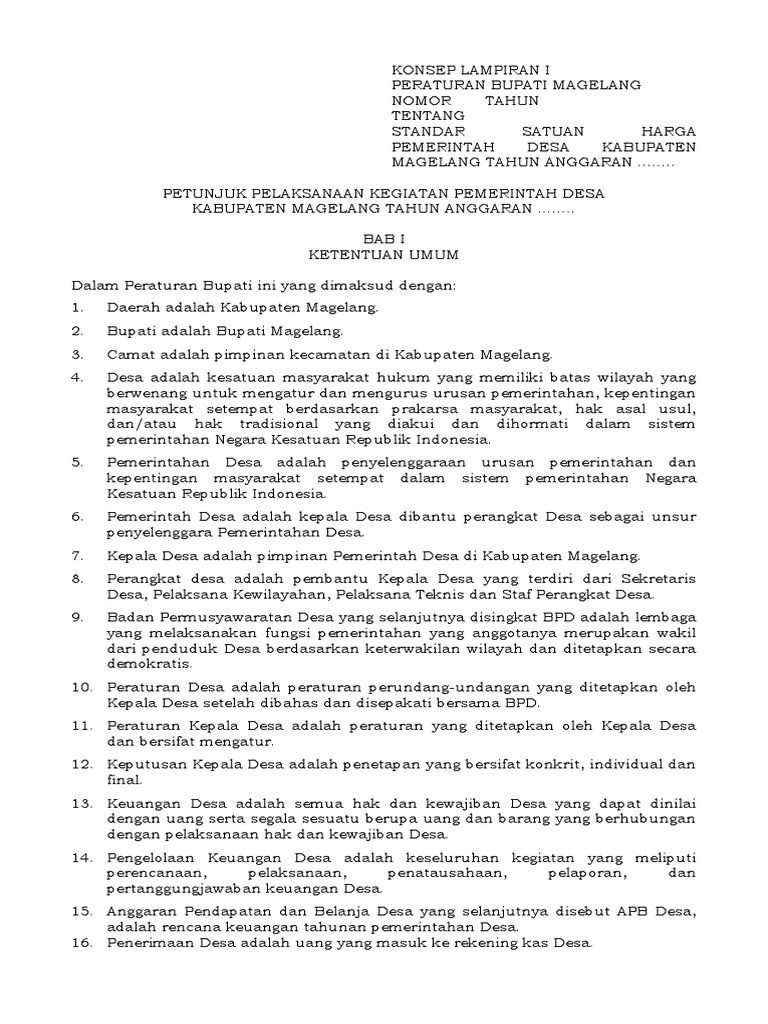 Draft Lampiran SSH Bahan Apbdes | PDF