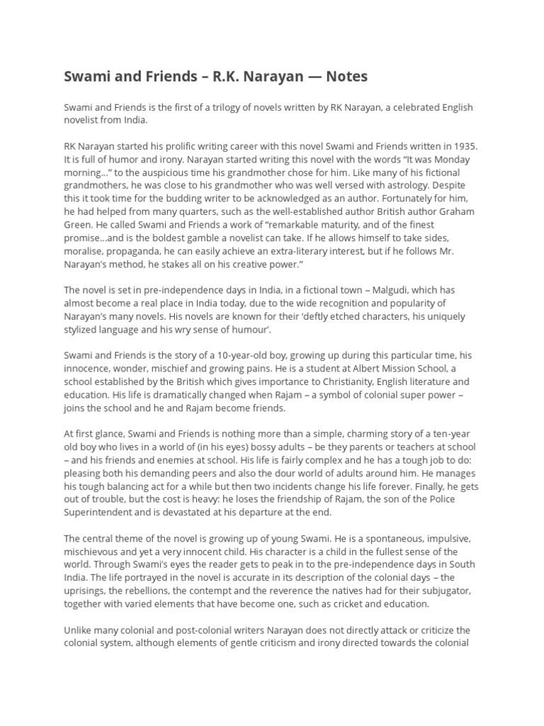 R.K. Narayan's Swami and Friends: Exploring the Themes of Growing Up ...