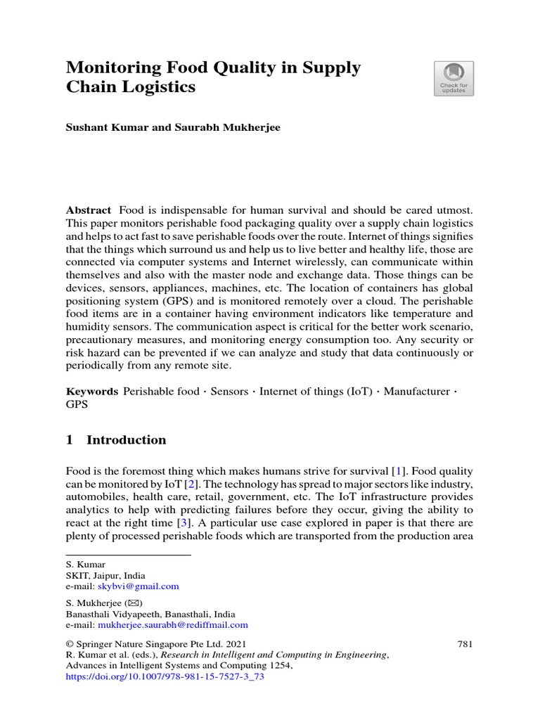 Monitoring Food Quality in Supply Chain | Download Free PDF | Internet ...