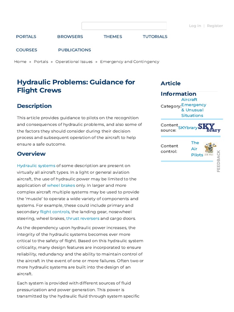 Hydraulic Problems - Guidance For Flight Crews - SKYbrary Aviation ...