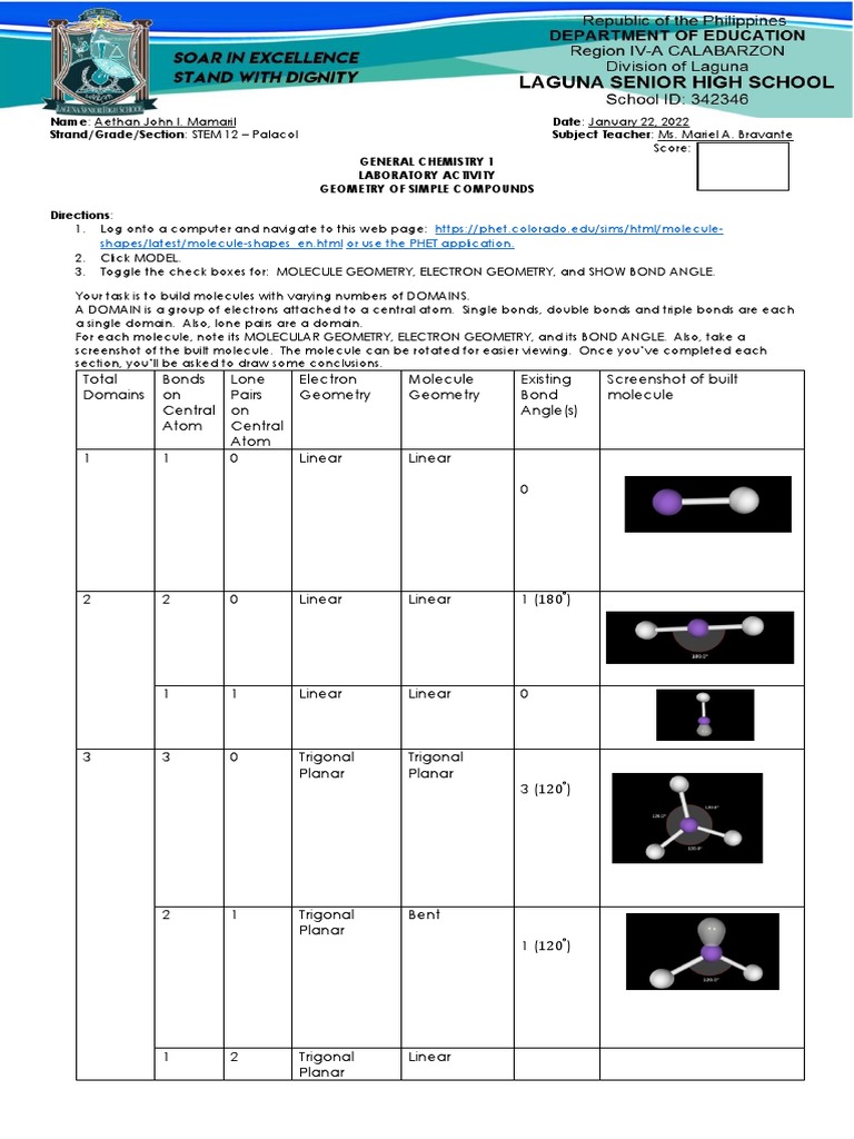 Geometry of Simple Compounds Lab | PDF | Chemical Bond | Molecules