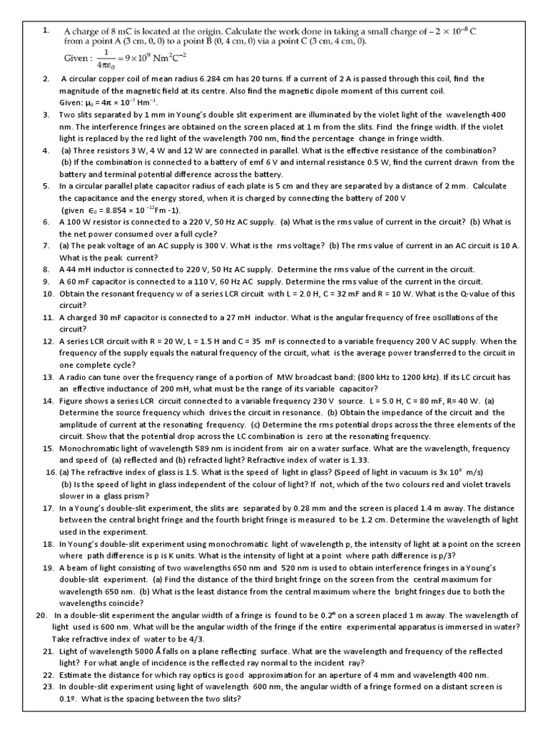 Numerical Problem | PDF | Capacitor | Wavelength