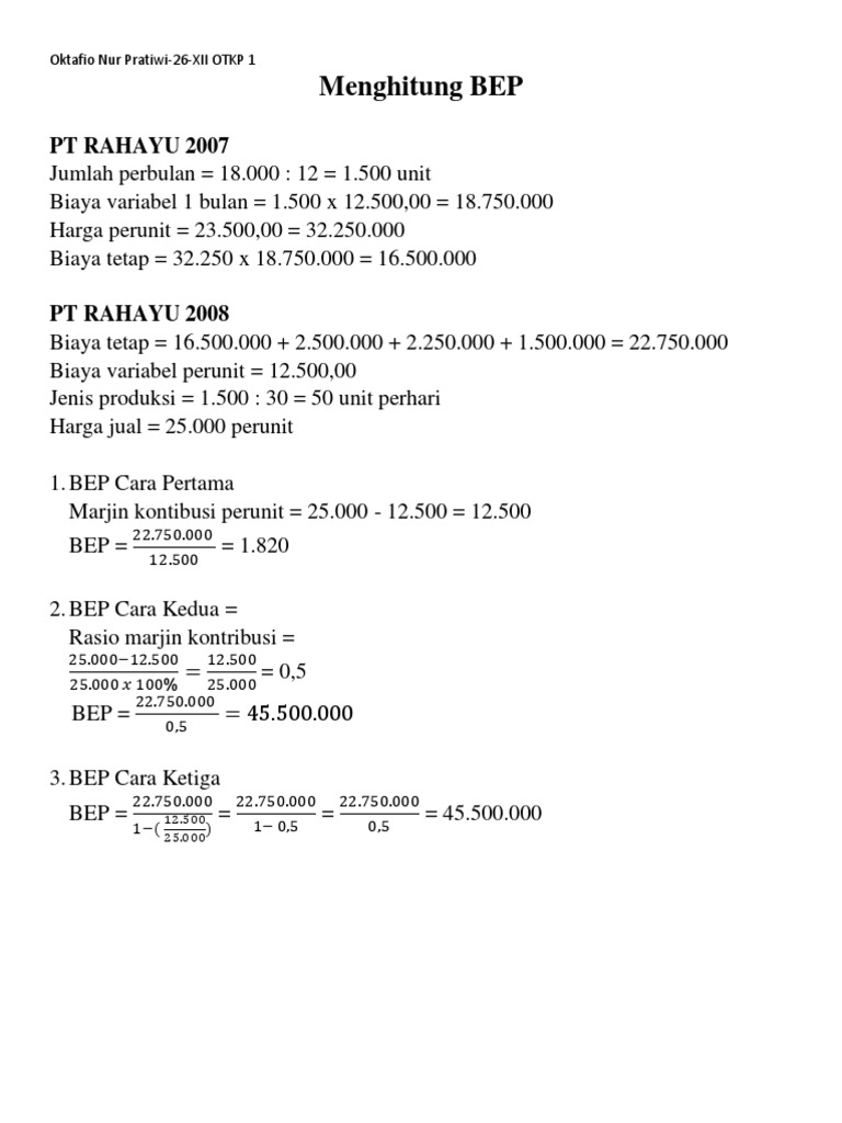 8.2 Perhitungan BEP | PDF | Pengelolaan Keuangan & Uang