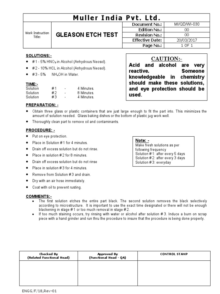 Gleason Etch Test Work Instruction | PDF | Industrial Processes ...