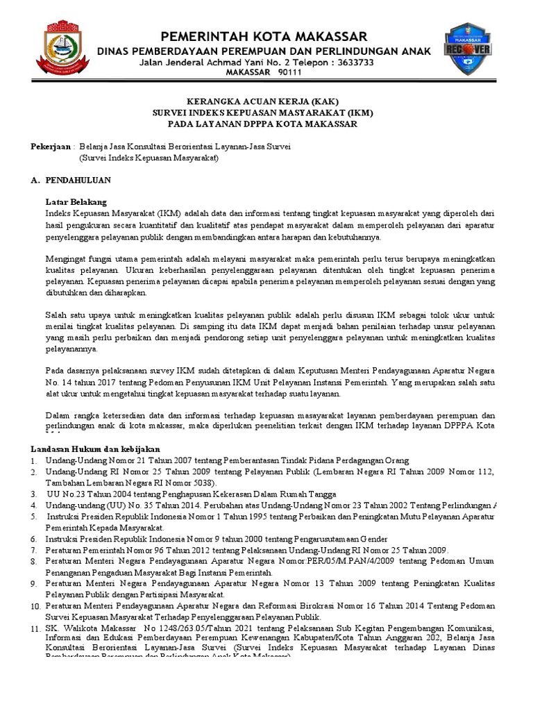 1 KAK IKM DPPPA MAKASSAR New | PDF | Bisnis | Pengelolaan Keuangan & Uang