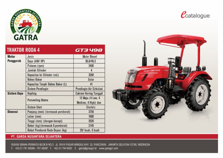 Brosur Traktor Roda 4 Dongfeng Gatra GT3 498 | PDF