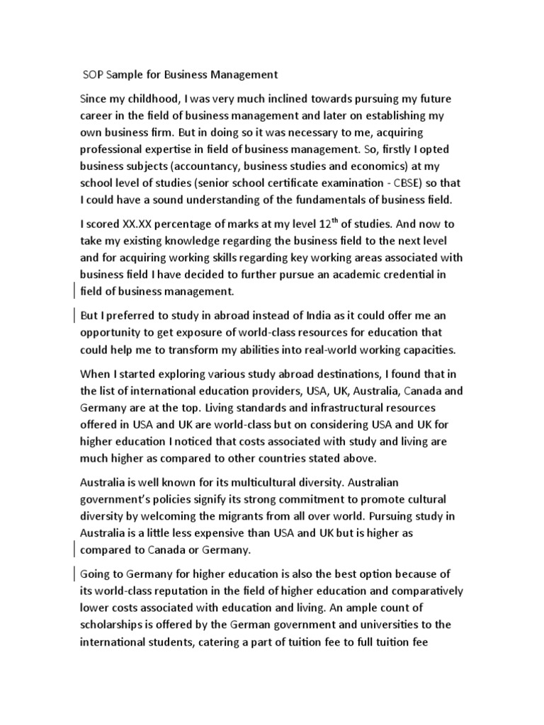 SOP Sample For Business Management (GTG) | PDF | International Student ...