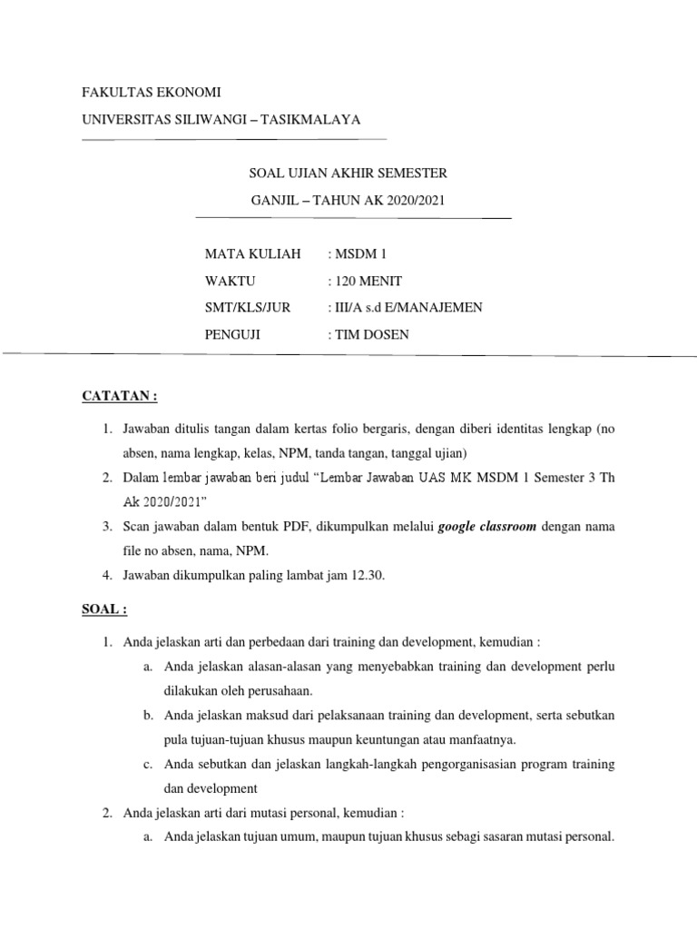 Soal Uas MSDM I | PDF