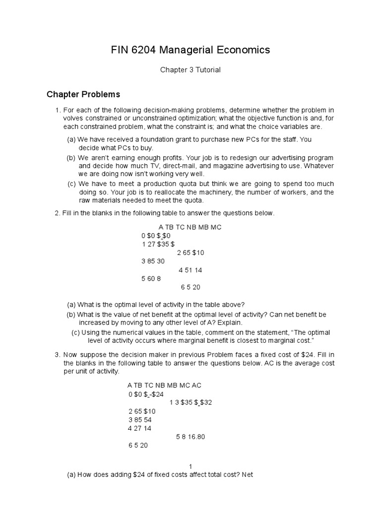 ME Chapter 3 Tutorial Problems | PDF | Mathematical Optimization | Decision Making