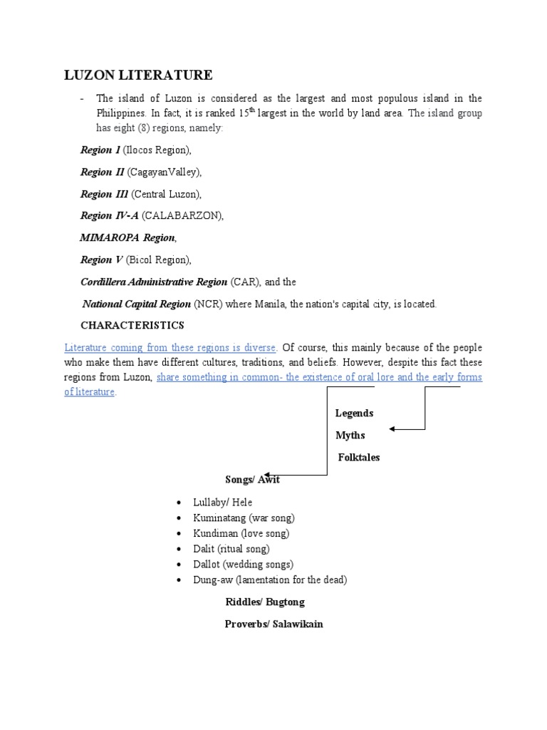 Luzon Literature Concept Notes | PDF | Luzon | Philippines