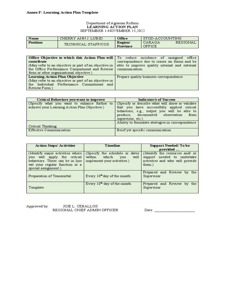 Annex F - LAP Template | PDF | Communication | Business