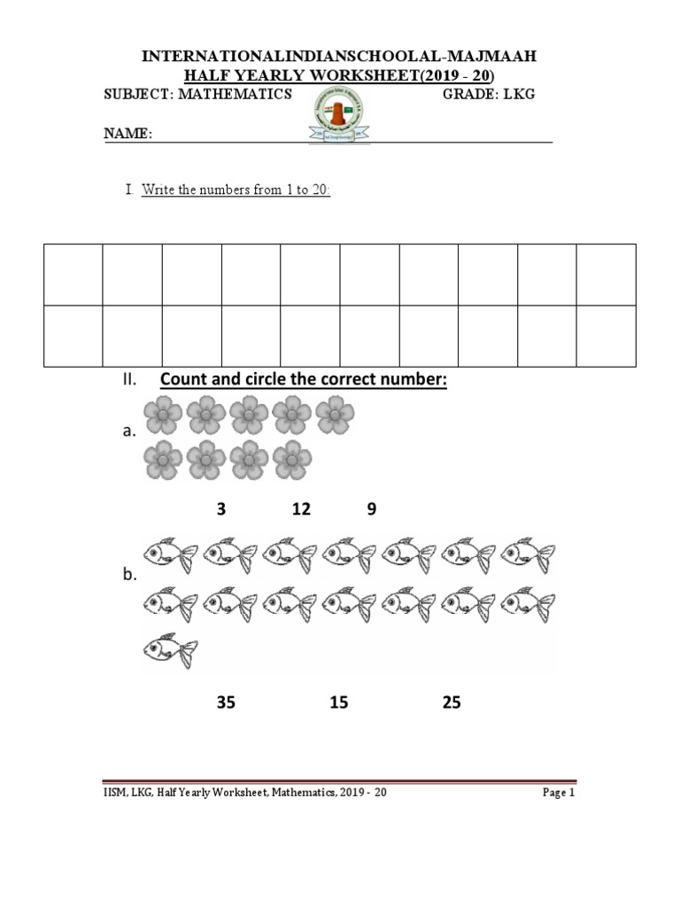 LKG Work Sheet For Math | PDF