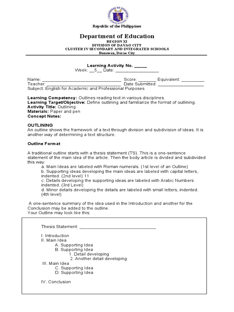 Learning Activity Sheet Week 5 (EAPP) | PDF