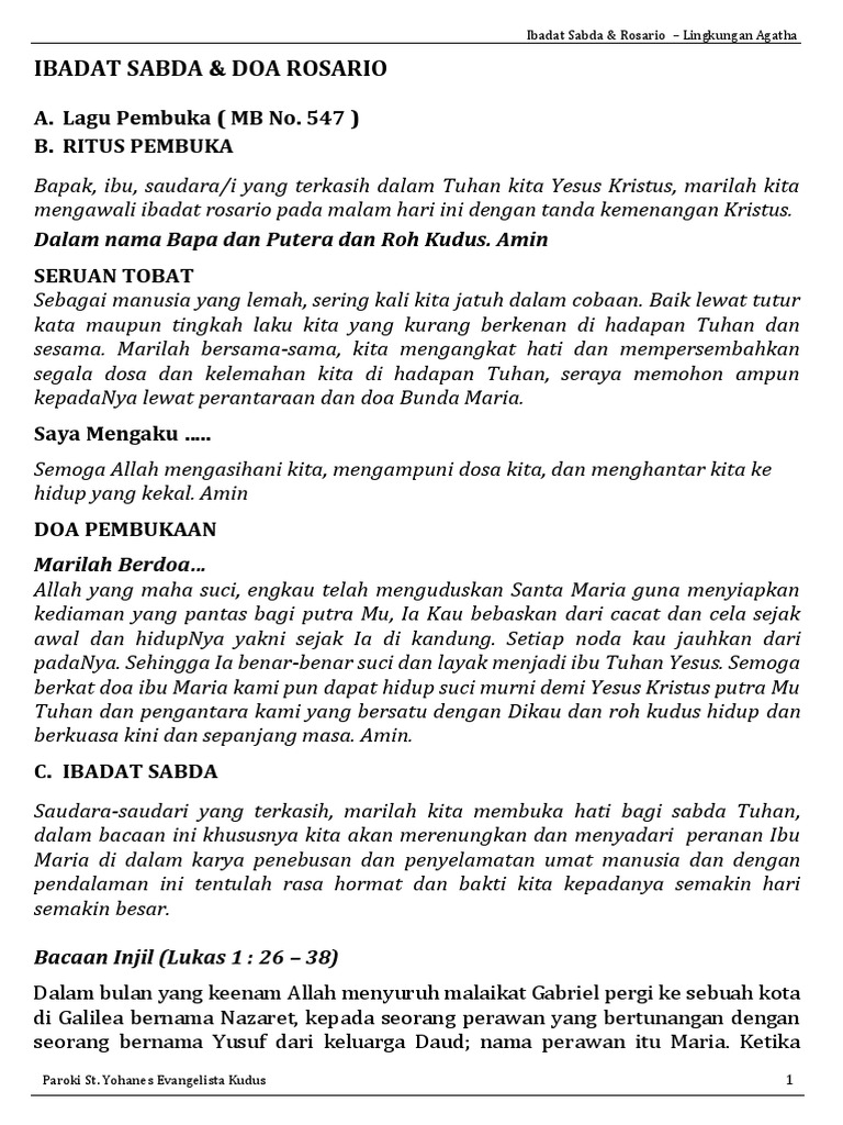 Ibadat Rosario Lingkungan Agatha 2024 | PDF