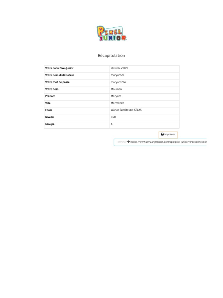 Récapitulation - PIXEL JUNIOR | PDF