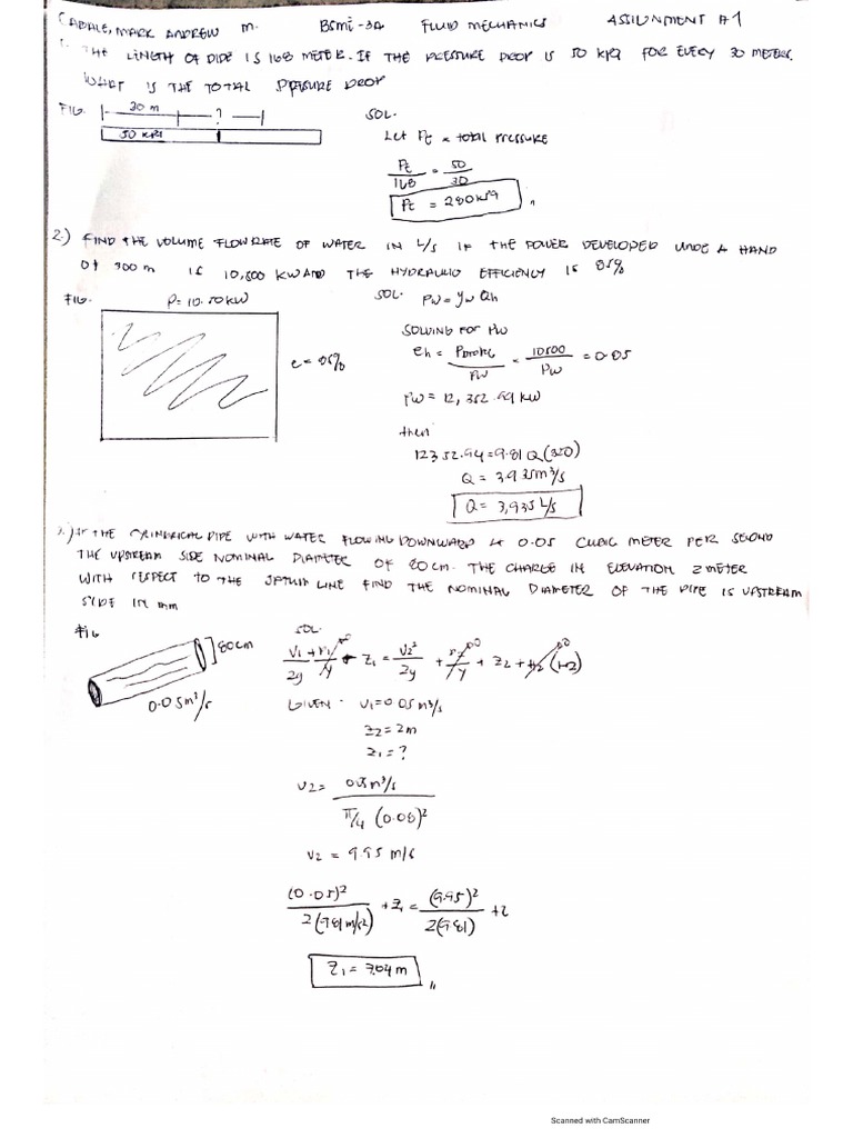 Fluids Assignment #1 Mark Andrew Cabale ME 3A - 2 | PDF
