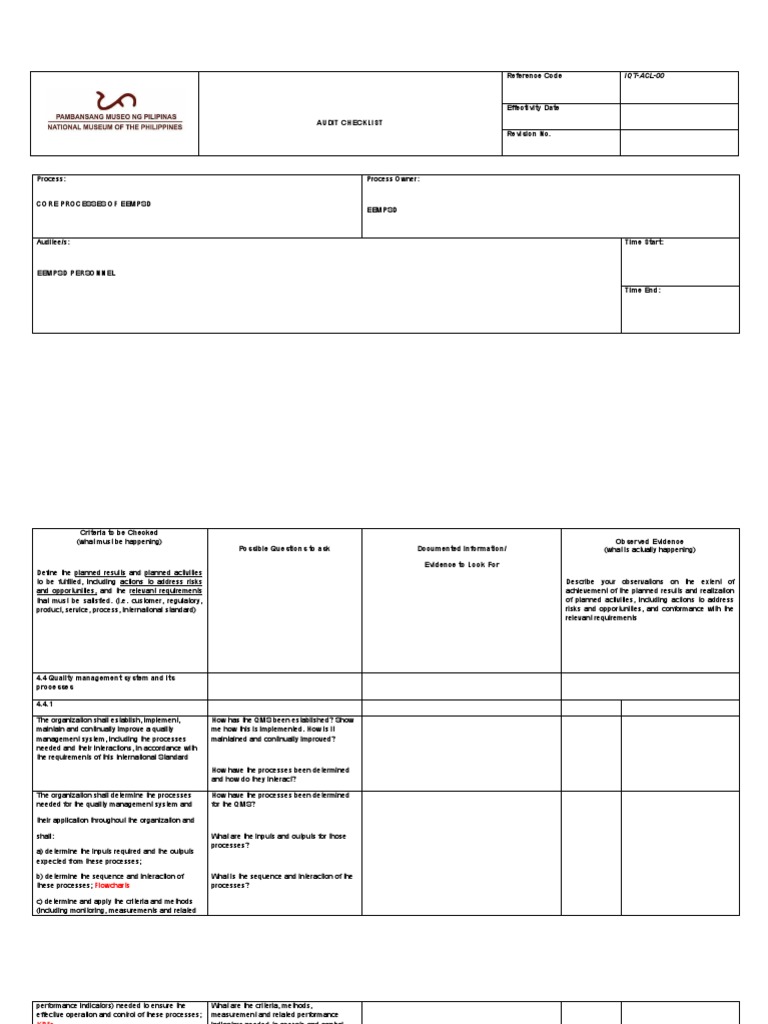 Iqa Audit Checklist Form 4 Eempsd | PDF | Quality Management System ...
