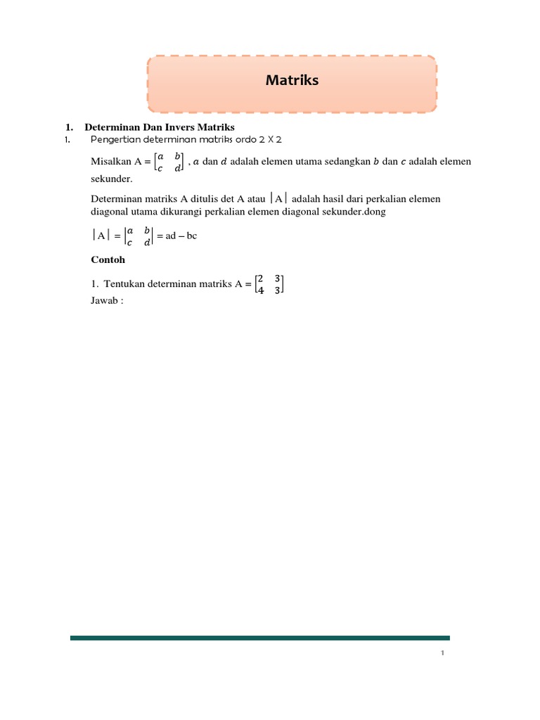 Week 4-5 Determinan & Invers Matriks Handout | PDF