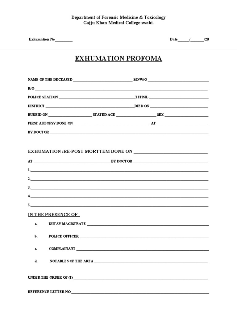 Exhumation Profoma | PDF | Autopsy | Burial