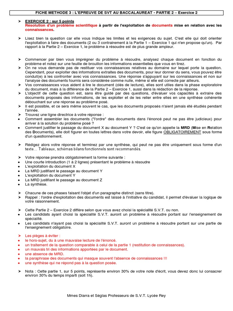 Méthode d'Exercice 2 SVT Bac | PDF | Méthode scientifique