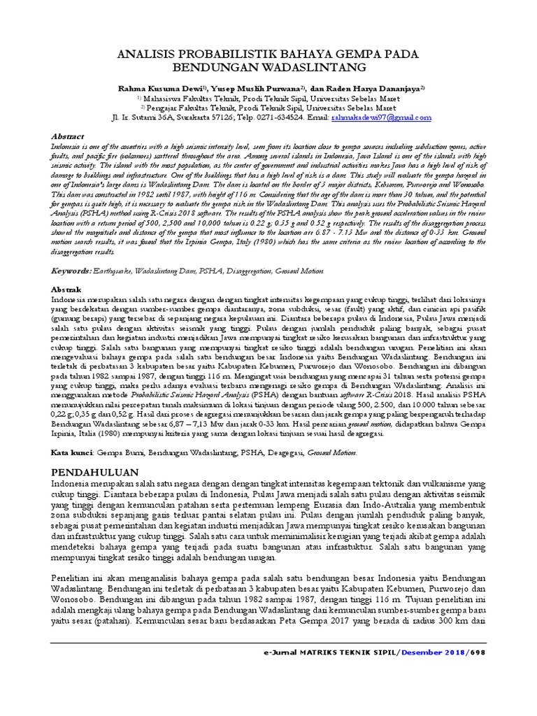 Analisis Probabilistik Bahaya Gempa Pada Bendungan Wadaslintang | PDF | Earthquakes | Seismology