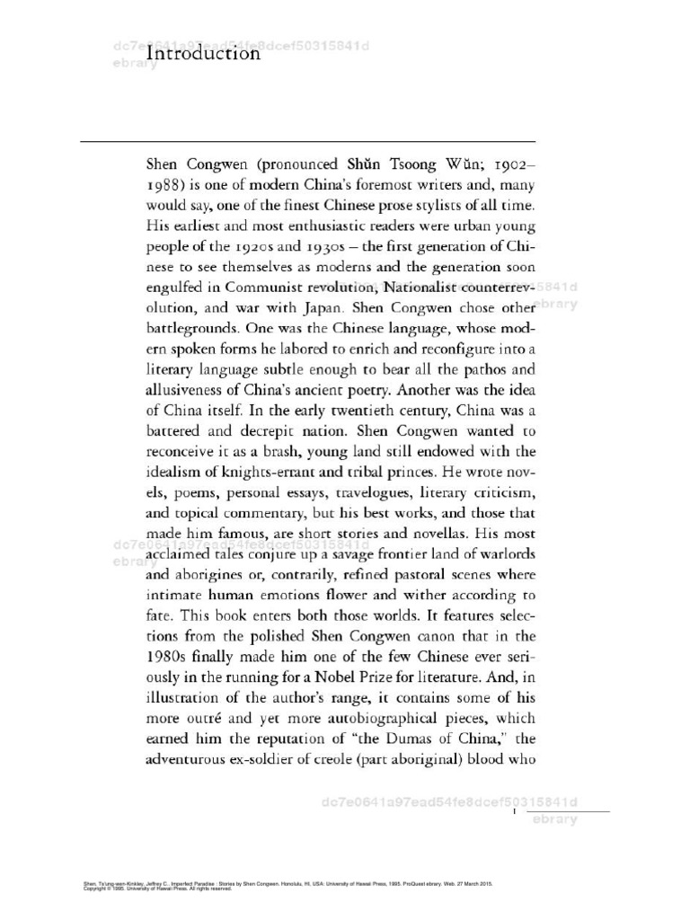 Shen Congwen Imperfect - Paradise - Stories - by - Shen - Congwen PDF ...