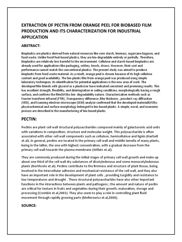 Extraction Of Pectin From Orange Peel For Biobased Film Production And