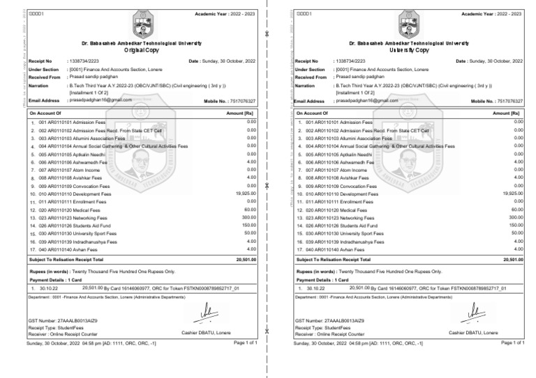 Fees Reciept | PDF | Money | Service Industries