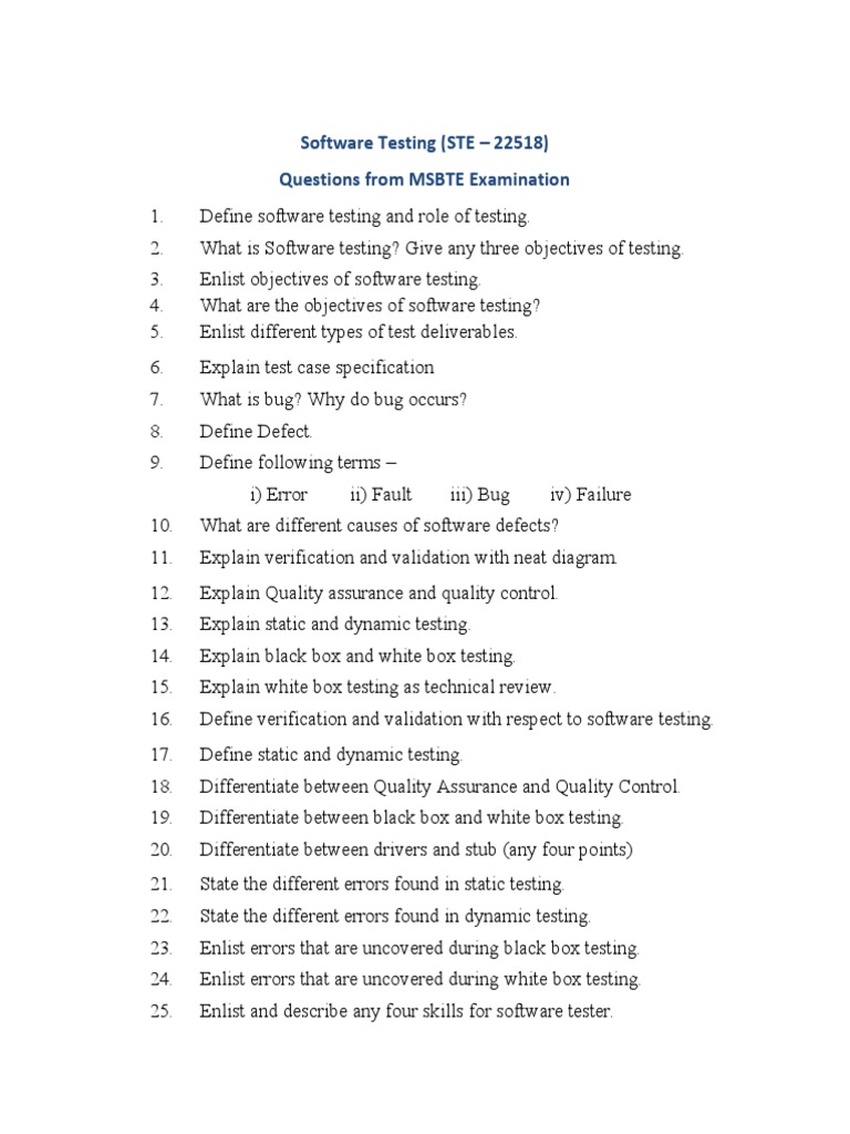 Software Testing (STE 22514) UNIT TEST 1 Questions From MSBTE Exams | PDF