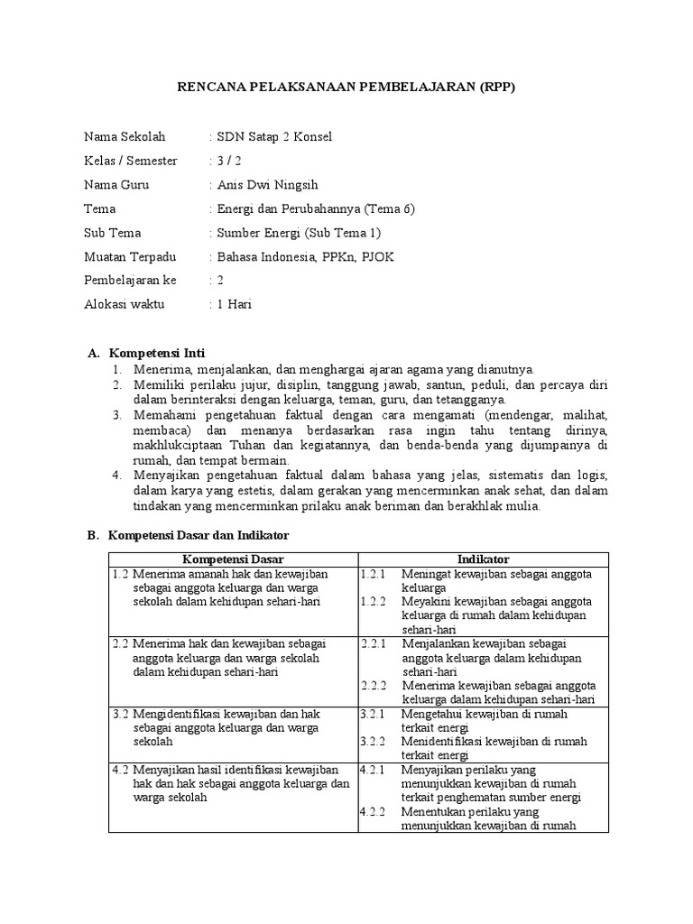 RRP Kelas 3, Tema 6 Sub Tema 1 Pemb 2 | PDF
