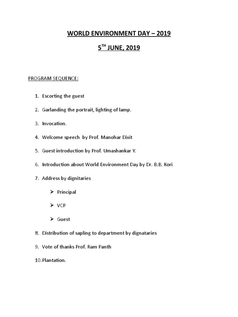 World Environment Day 2019 Program Outline | PDF