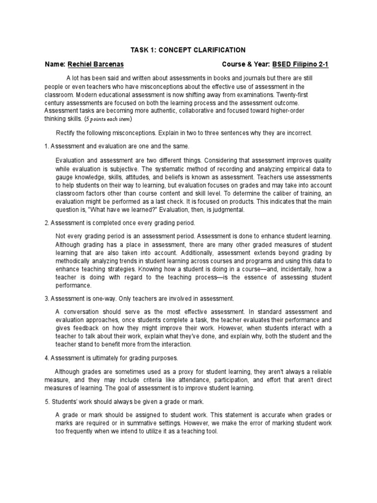 TASK 1-Concept Clarification - Rechiel | PDF | Educational Assessment ...