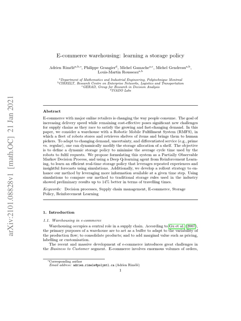 CASE STUDY E-Commerce Warehousing Learning A Storage Policy | PDF | Artificial Neural Network ...