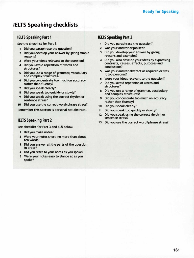 Ielts Speaking Task 2 Checklist | PDF | Question | Fluency
