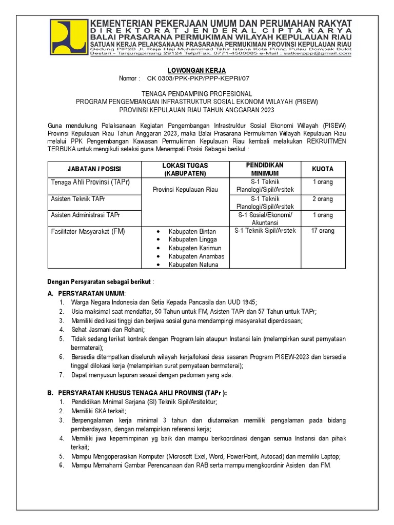 Rekrutmen Pisew Ta 2023 Kepri | PDF | Bisnis
