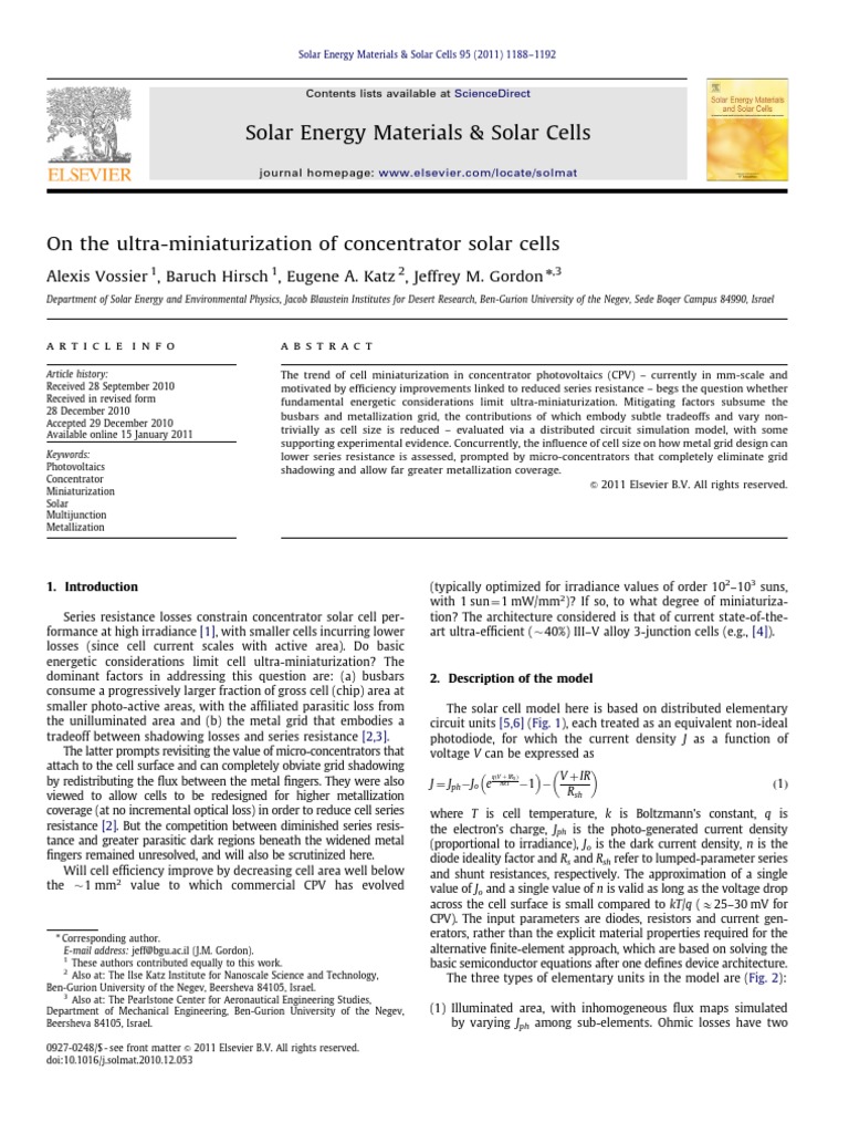 On The Ultra-Miniaturization of Concentrator Solar Cells | PDF | Solar ...