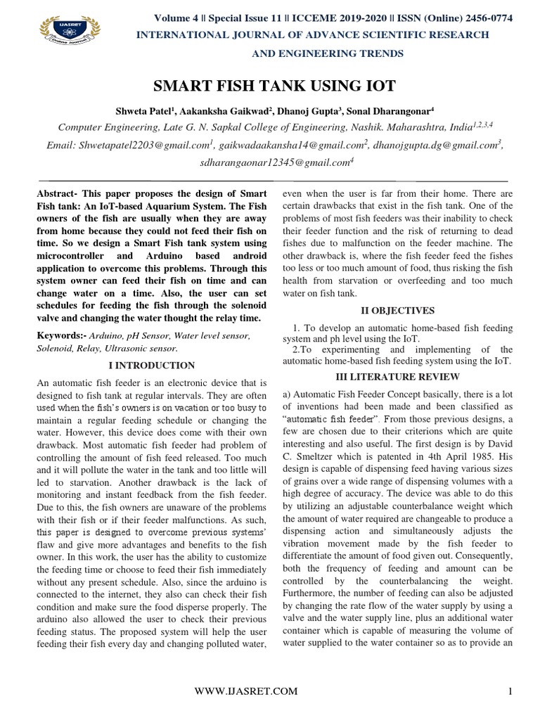 397 1.smart Fish Tank Using Iot | PDF | Power Supply | Electronics